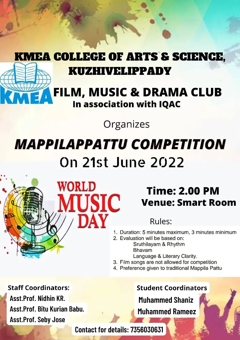 101 World Music Day Celebration - June 21, 2022 - KMEA College of Arts ...