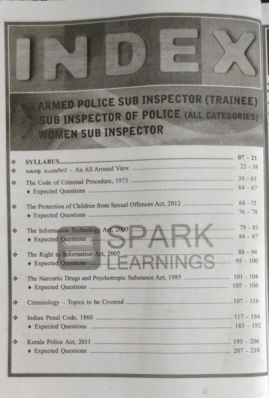 Kerala PSC Degree Level Mains Special Topics | Sub Inspector of Police, Women Sub Inspector ...